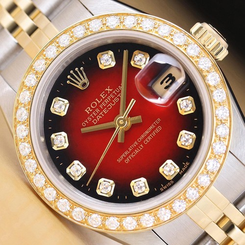 Rolex Femmes Datejust 79173 Rouge Vignette 18K Acier Doré 2-TONE Montre ...