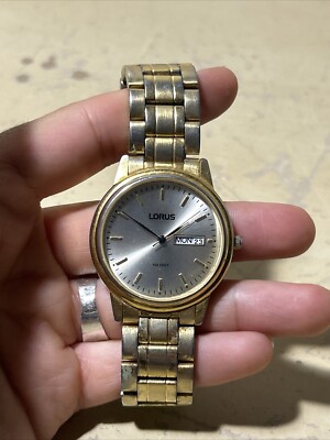 Lorus Quartz Day Date Gold Men's Dress Wrist Watch LR 0211 With Gold ...