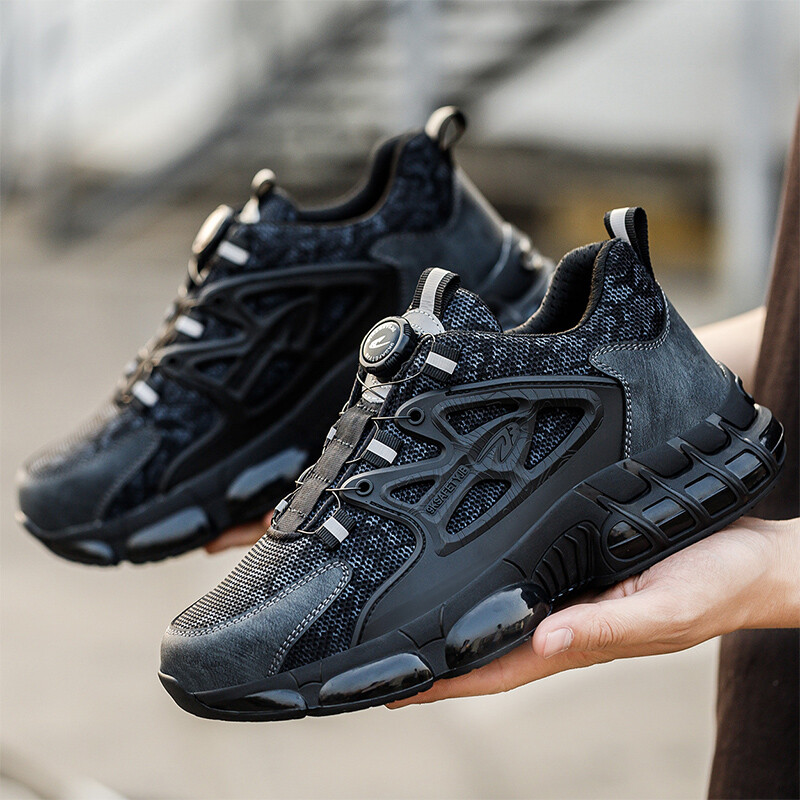 Men Safety Toe Work Shoes Rotating Buckle Non-Slip Steel Toe Breathable ...