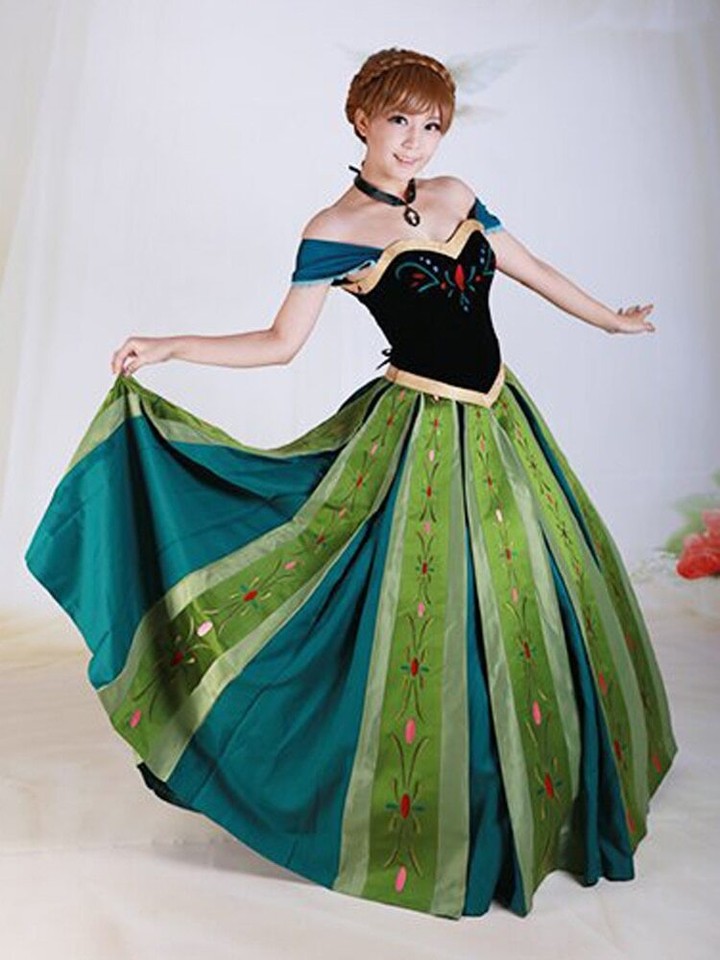 Princess Anna Cosplay Costume Women Carnival Party Dress Necklace Suit ...