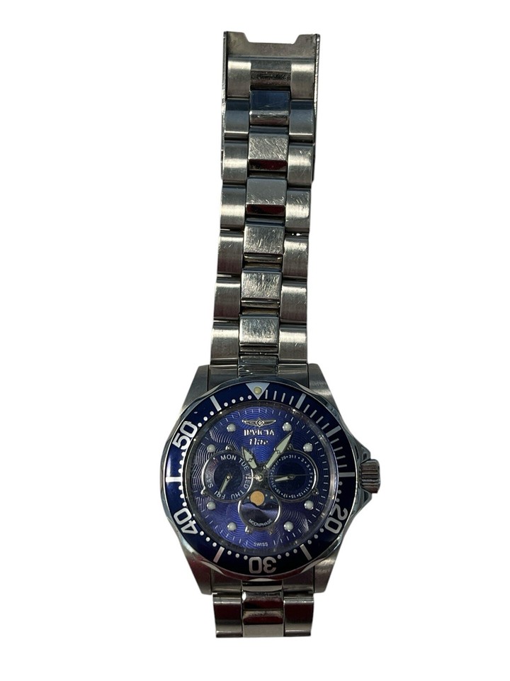 RARE Invicta Elite Men’s Moonphase Watch Stainless Steel with Blue Face ...