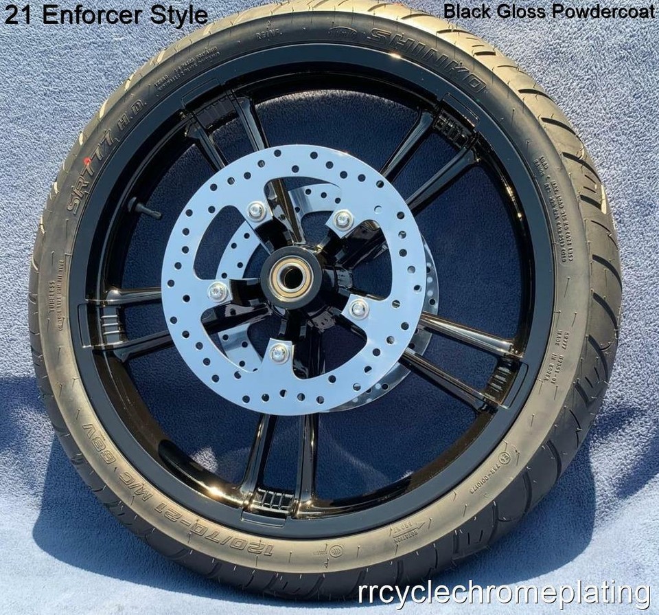 21" Enforcer Gloss Black Front Wheel Tire Rotors Harley Touring 08-21 ...