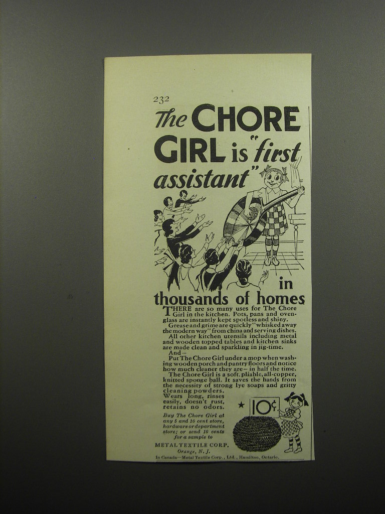 1932 Metal Textile Corp. Chore Girl Pads Ad - The Chore Girl is first ...