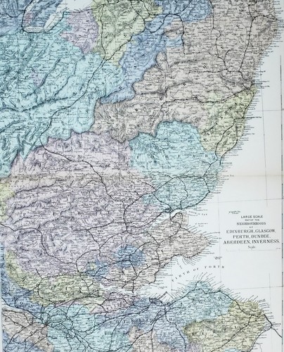 1883 LARGE MAP SCOTLAND EDINBURGH GLASGOW PERTH DUNDEE ABERDEEN ...