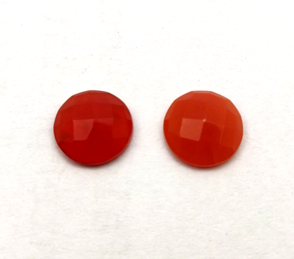 Natural Carnelian Round Checker Cut Loose Gemstone 2 Pcs 10 MM 4.80 CT ...
