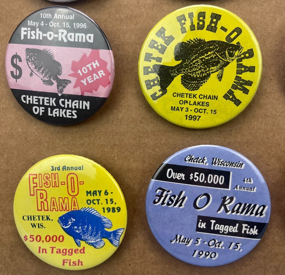 Collection of 30 Chetek Wisconsin Fish-O-Rama Buttons or Pinbacks 1990 ...