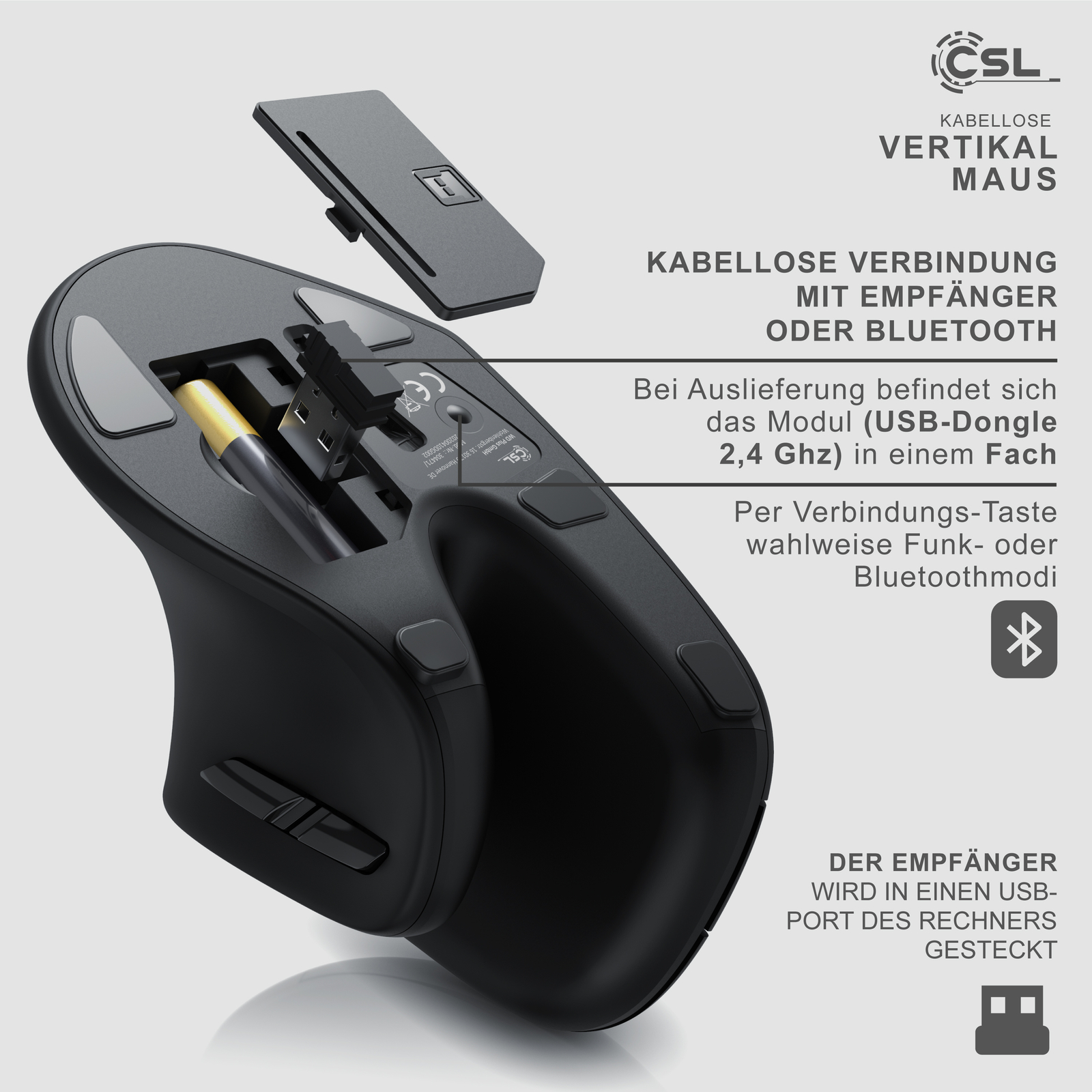 CSL optische kabellose Vertikal Maus Wireless vertical mouse 2,4 Ghz ...