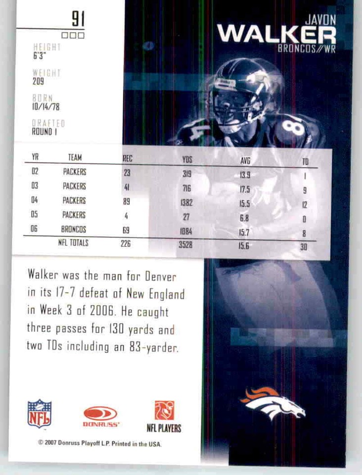 2007 Rookies & Stars Longevity Javon Walker NFL Base Card PWE Broncos ...
