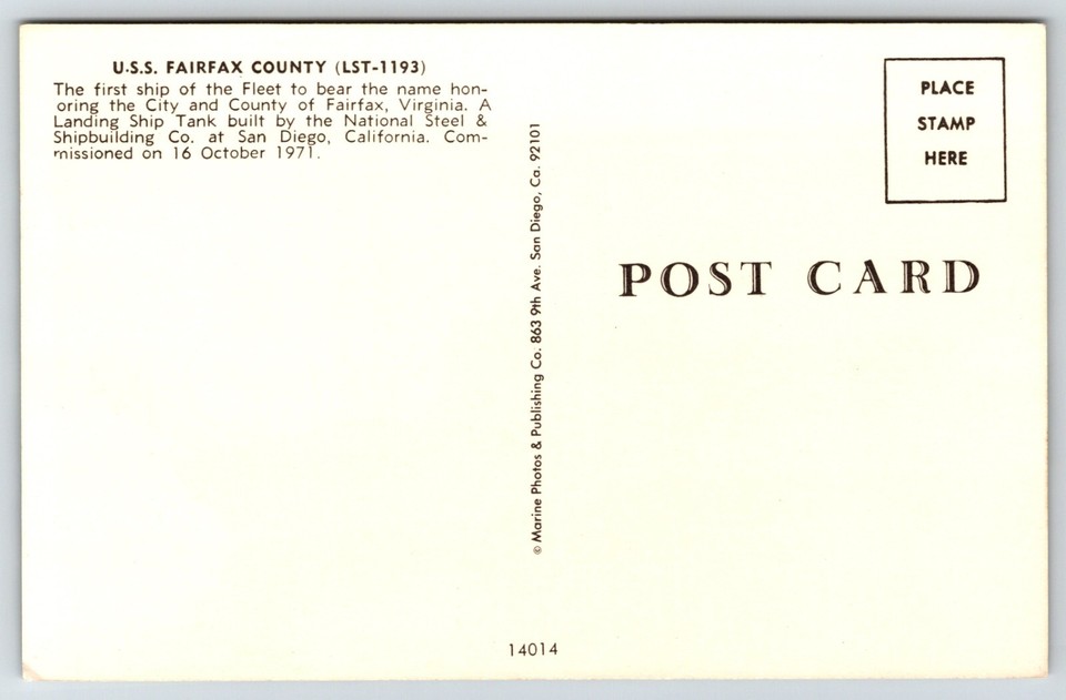 USS Fairfax County LST-1193 Naval Ship Marine Photo & Pub Chrome ...