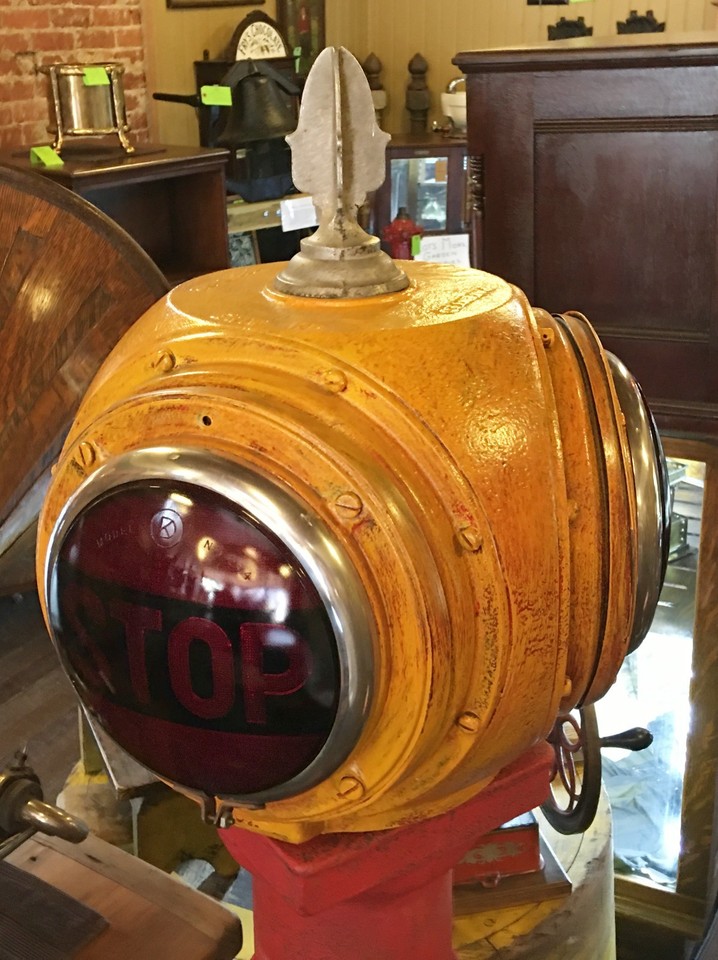 Antique Three Way Stop Go traffic Light on cast iron pole stand ...