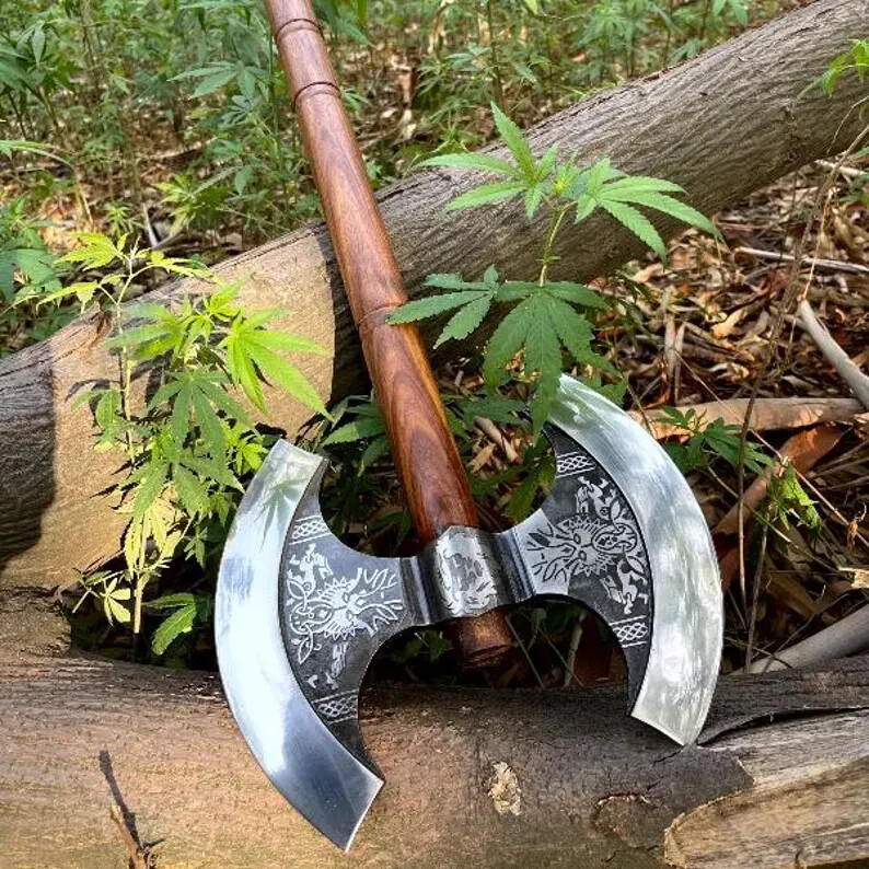 Double Headed Viking Axe, Battle Axe, Hand Forged Steel Double Blade ...