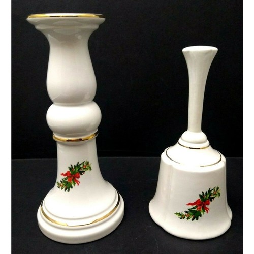 Vtg Royal Haeger Holly Berry Bell and Candlestick | eBay