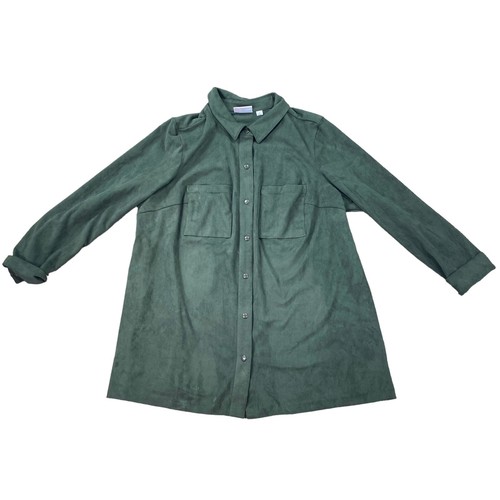 D & Co Womans Shirt Jacket Size 1X Faux Suede Green Button Down Chest ...