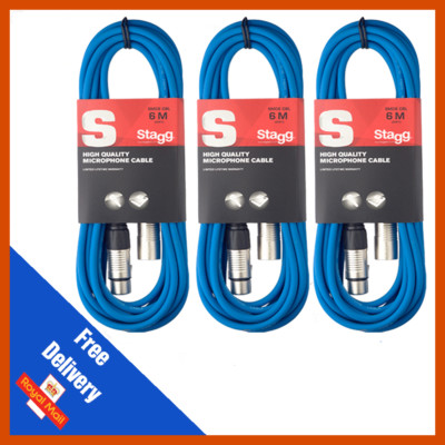 3 x Stagg 6m Blue Microphone Cable Lead XLR Mic Quality Band DJ Studio ...