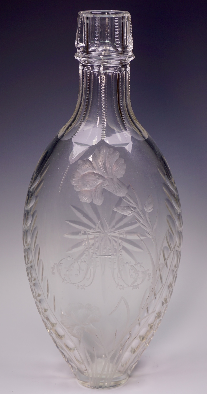 Antique MOSER Czech Finely Cut Bottle Monogrammed Smooth Ground Pontil ...