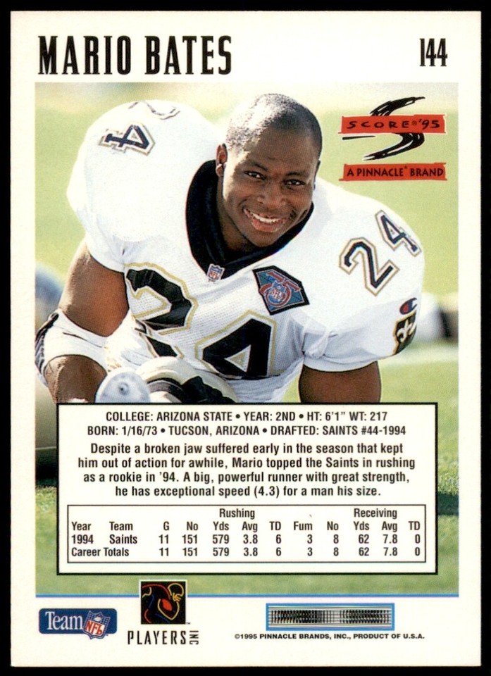 1995 Score #144 Mario Bates SAINTS | eBay
