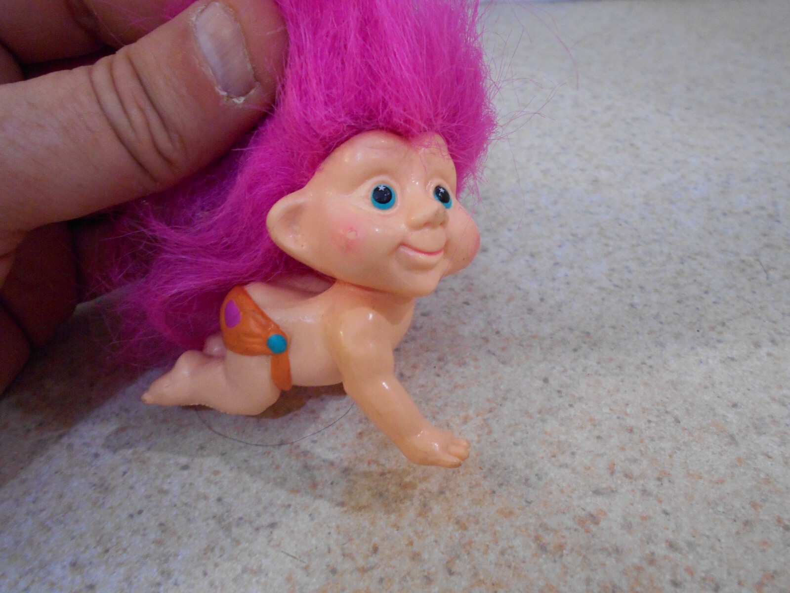 Vintage Retro Magic Troll Doll Pink Hair Crawling 3” long Applause PVC ...