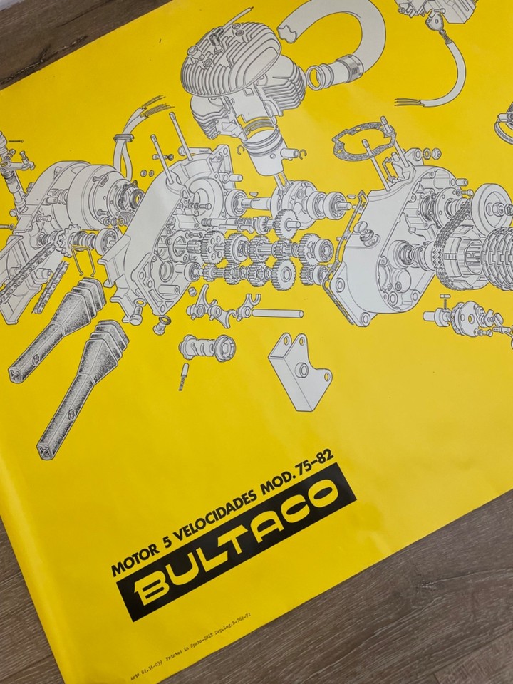 vintage Bultaco motorcycle engine/motor poster/mechanical impression ...
