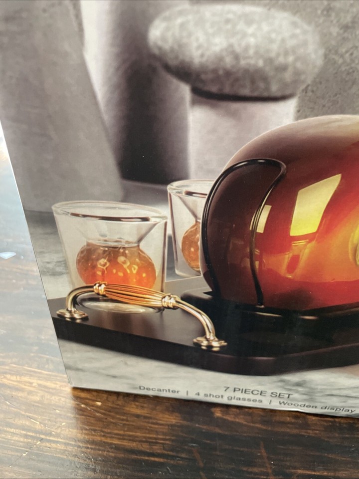 Brookstone Pin High Decanter With Set Of 4 Glasses NIB | eBay