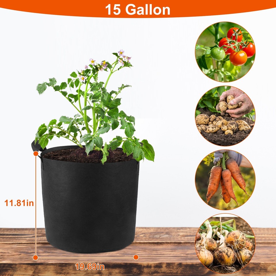 3 Pack Nonwoven Fabric Root Pots Smart Plant Grow Pot Bags 3/5/7/10/15 ...