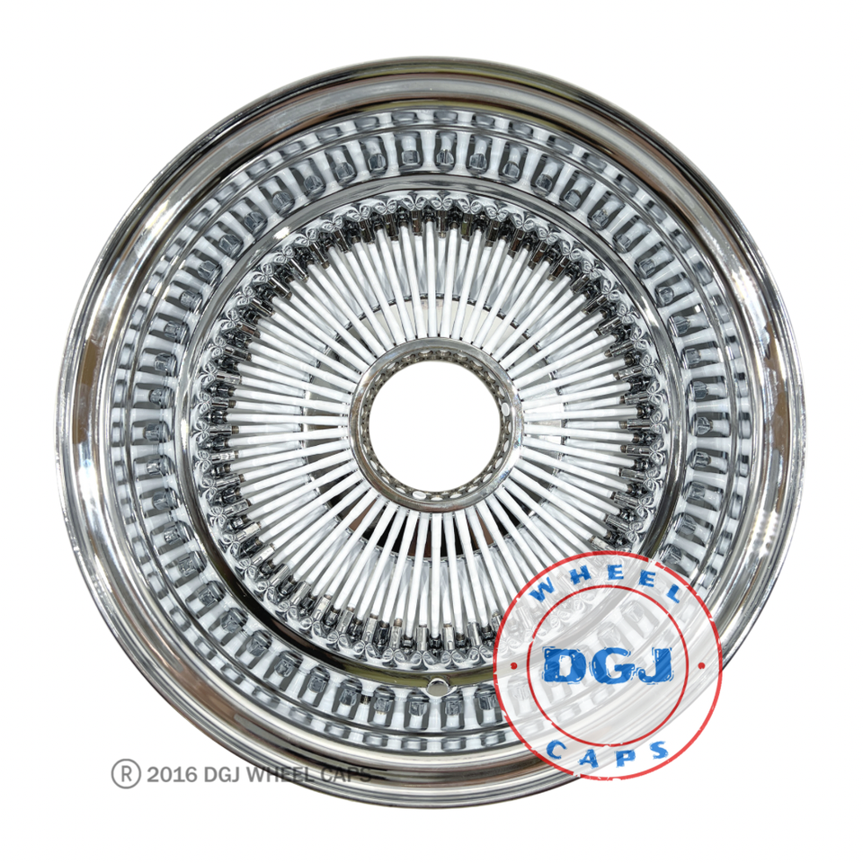 14x7 Rev 100 Spoke All Chrome with White Spokes Lowrider Wire Wheel ...