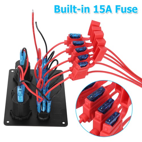 5 Gang 12V Switch Panel 2 USB ON-OFF Toggle for Car Boat Marine RV ...