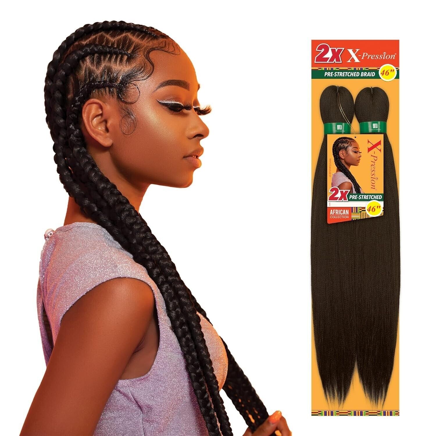 XPRESSION Braids 46" Lagos pre-stretched Expression for braiding ...