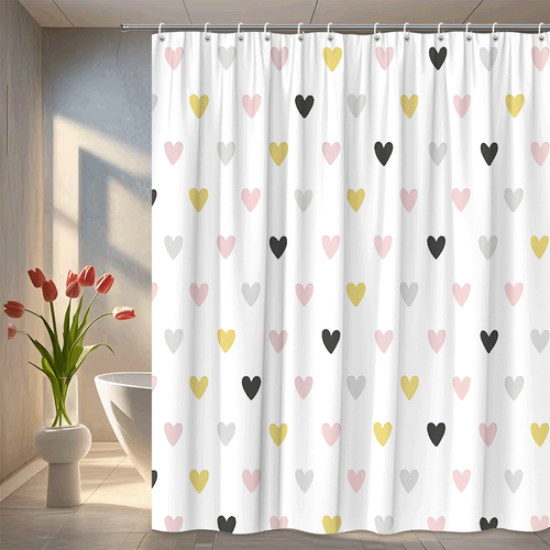 Cute Heart Pattern Shower Curtain in Pink, Yellow, Black, and Grey | eBay