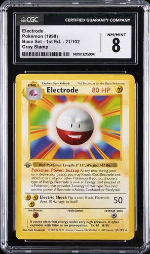 1999 POKEMON BASE SET 1ST EDITION GRAY STAMP #21/102 ELECTRODE CGC 8 | eBay