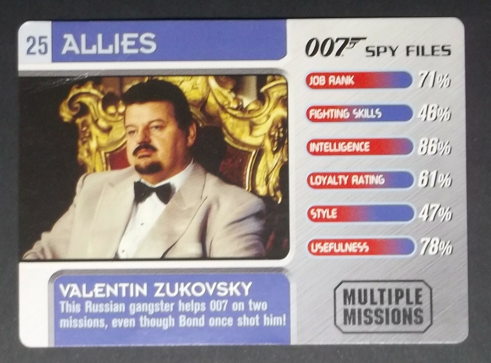 Bond 007 Spy Files Card Allies 25 Valentin Zukovsky Robbie Coltrane ...