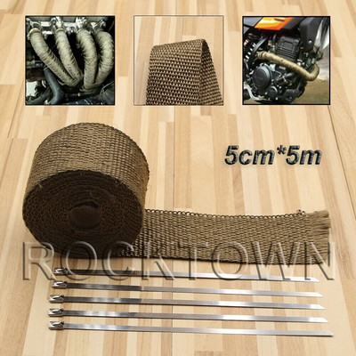 2" x 5M Titanium Exhaust Heat Wrap Manifold Downpipe High Temp Bandage ...