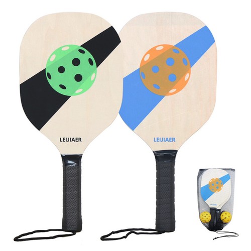 Pickleball Paddles Set of 2 Wood Paddles Rackets with Balls and Mesh ...