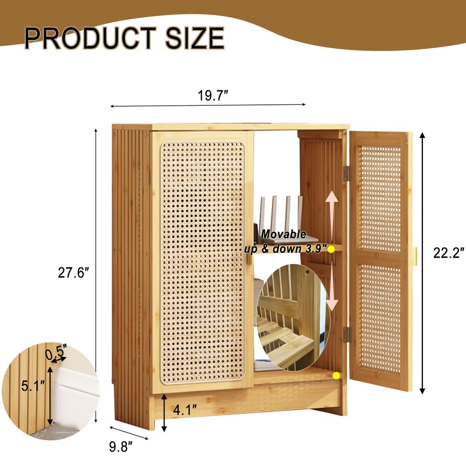 WiFi Router Storage Cabinet with Adjustable Shelves, 2-Tier Bamboo ...