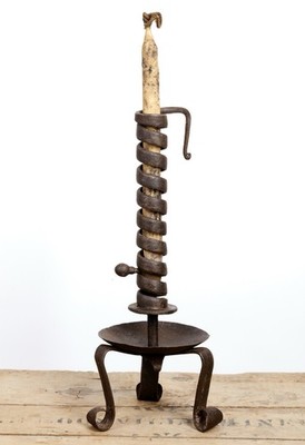 A RARE 18TH C WROUGHT-IRON SPIRAL CANDLESTICK & TALLOW CANDLE | eBay