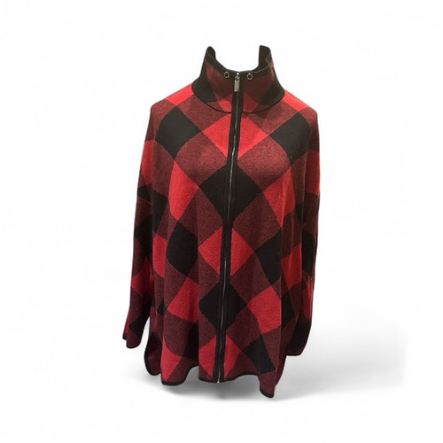 Jones New York Signature Sweater Cardigan Zip black Red plaid Buffalo ...