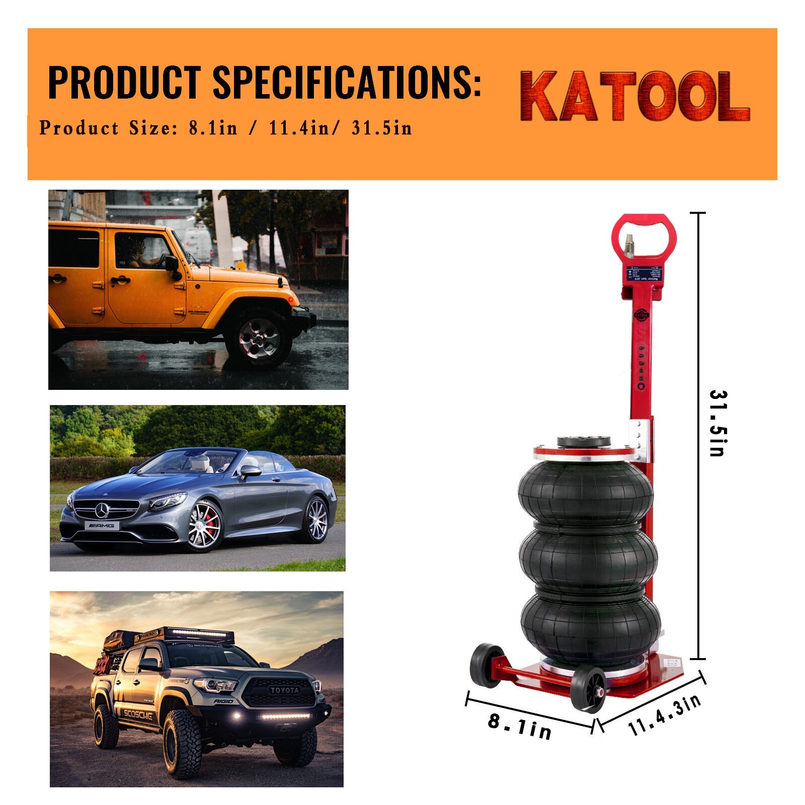 KATOOL Triple Bag Air Jack 5Ton 11000 lbs Pneumatic Jack Car Lift ...