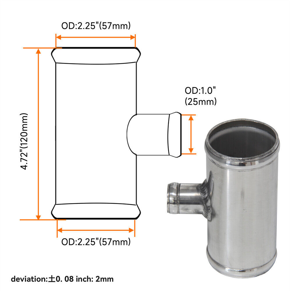 57mm 2.25"inch OD Aluminium T Piece Pipe Hose 3 Way Connector Joiner ...