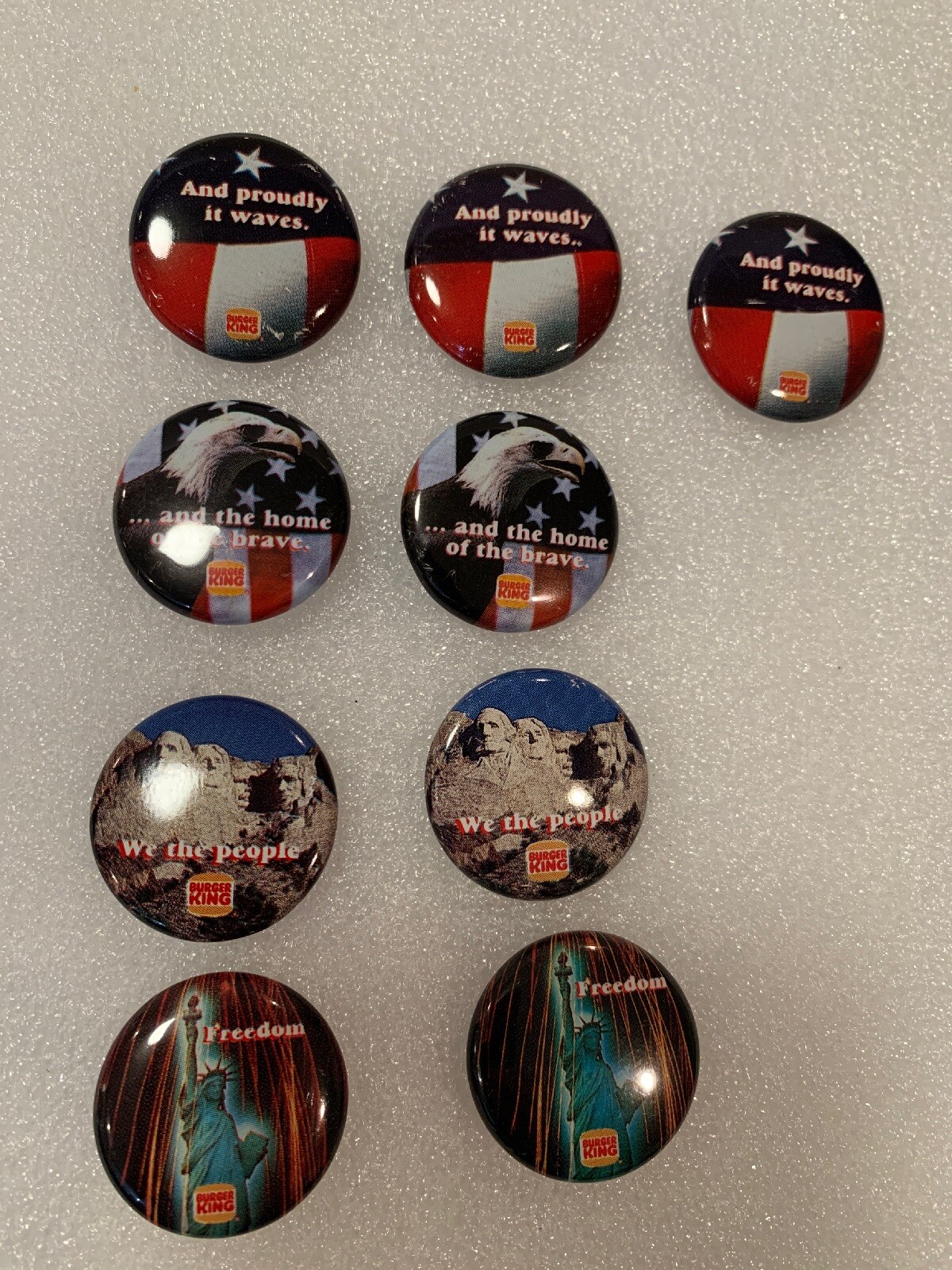 SET OF (9) PATRIOTIC BURGER KING PINBACK BUTTON PINS - AMERICANA PINS ...