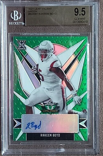 2021 Leaf Valiant Rakeem Boyd Green RC Rookie Auto /99 BGS 9.5 Gem Mint ...