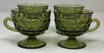 Vintage Set Of 4 Handled Cups Avocado Green Indiana Glass Whitehall ...