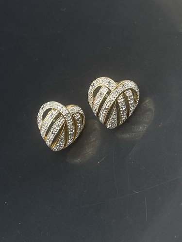 Danbury Mint Signed 925 Sterling Silver Gold Plated Diamonds Heart Stud Earrings | eBay