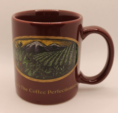 Barnie's The Coffee Perfectionists Red Mug Field & Mountain Scene Linyi ...
