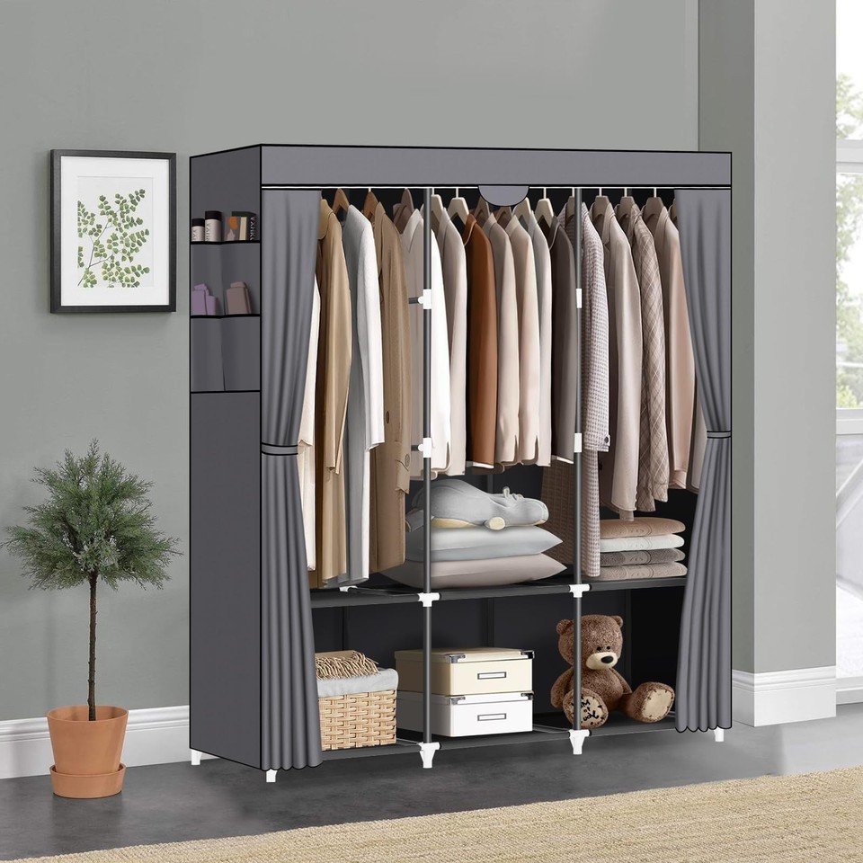 LOKEME Portable Closet, Wardrobe Closet with 3 Hanging Rods and 6 ...