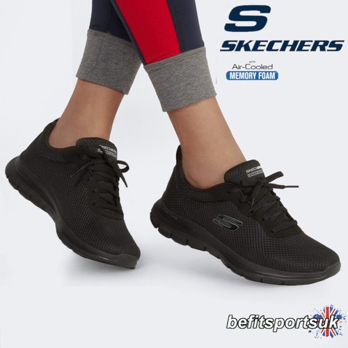 SKECHERS WOMENS BLACK SHOES LADIES MEMORY FOAM WORK GYM WALKING ...