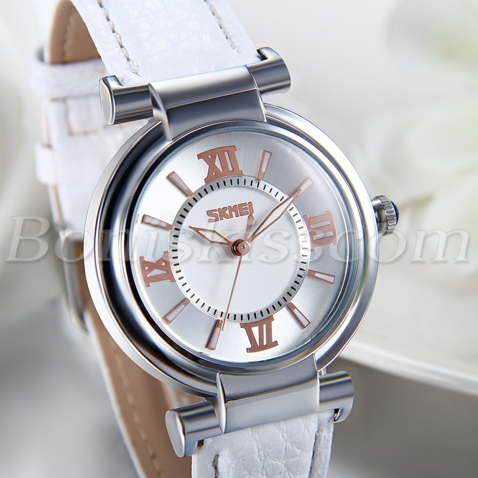 Fashion Roman Numberals Leather Strap Womens Girls Waterproof Quartz ...