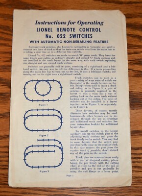 Lionel 022-60 1-55 Remote Control 022 Switches Instructions | eBay