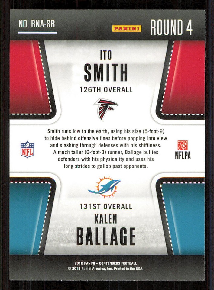2018 Panini Contenders Round Numbers #12 Kalen Ballage/Ito Smith | eBay