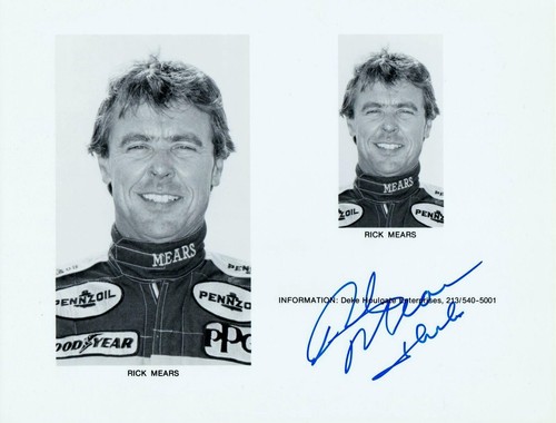 RICK MEARS AUTOGRAPHED WINNER 1979 1984 1988 1991 INDY 500 8 X 10 PHOTO ...