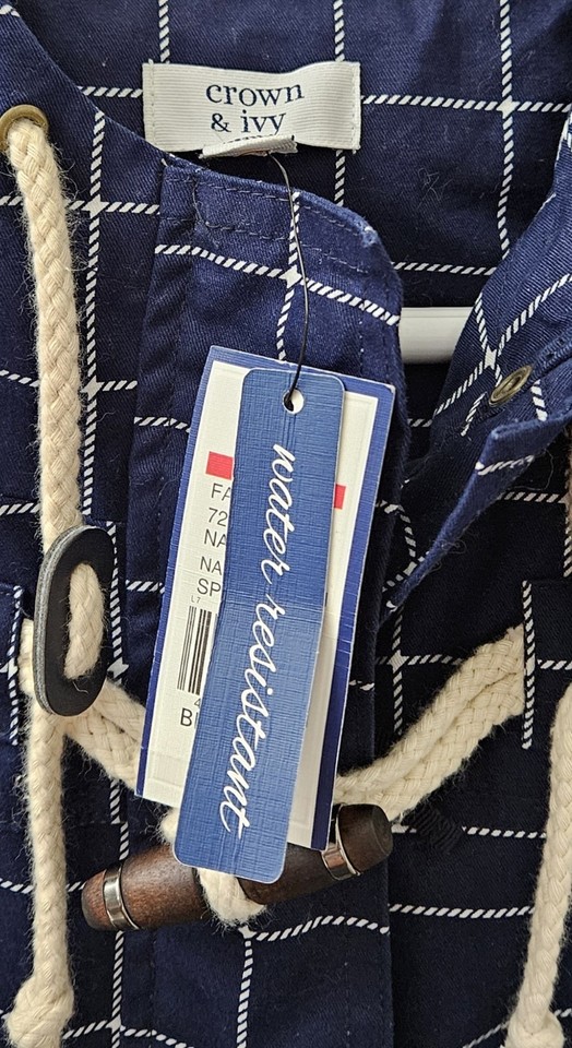 *NEW* Crown & Ivy Jacket Womens Size Medium Navy White Nautical Water ...