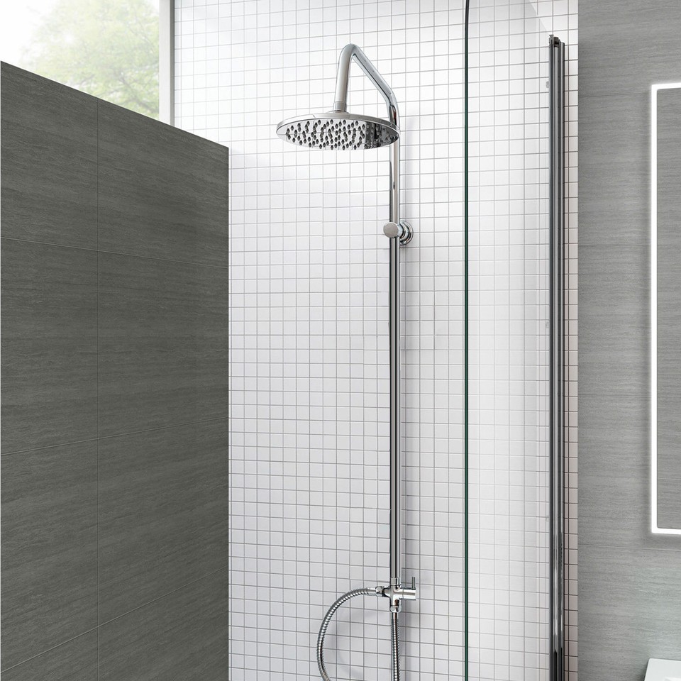 Traditional Bath Shower Mixer With 3 Way Round Rigid Riser Kit & Basin ...